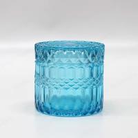 China Transperant Glass Jar Candle Vessel Luxury Embossed Candle Jar With Lid for sale