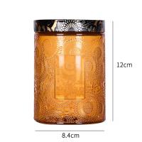 China 8.5cm X 12cm 500ml Empty Straight Round Embossed Glass Candle Jars With Screw Colorful Metal Lid for sale
