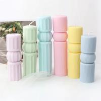 China Large Tall Pillar Decorative Candle Mold Roman Aesthetic Striped Cylindrical Silicone Mould DIY for sale