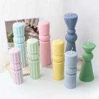 China Large Tall Pillar Decorative Candle Mold Roman Aesthetic Striped Cylindrical Silicone Mould DIY for sale