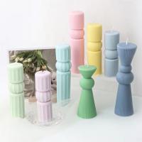 China Large Tall Pillar Decorative Candle Mold Roman Aesthetic Striped Cylindrical Silicone Mould DIY for sale