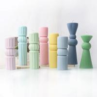 China Large Tall Pillar Decorative Candle Mold Roman Aesthetic Striped Cylindrical Silicone Mould DIY for sale