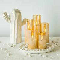 China 3D Real Flame Home Decoration Pillar Remote Control Golden Glass LED Candles for sale