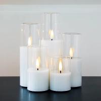 China Birthdays Weddings Clear Glass Flameless Pillar Candles With Timer Flickering Glass Pillar Light for sale