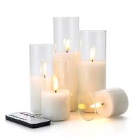 China Birthdays Weddings Clear Glass Flameless Pillar Candles With Timer Flickering Glass Pillar Light for sale