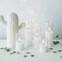 China Birthdays Weddings Clear Glass Flameless Pillar Candles With Timer Flickering Glass Pillar Light for sale