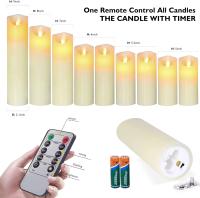 China LED Candle Set Of 9 Remote Control With Battery Operated Real Wax Pillar Flameless Candle for sale