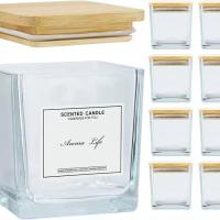 China Scented Empty Glass Candle Jars With Custom Lid Applique Glossy Square Glass Bottle for sale