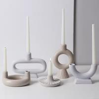 China Unique Round Candlestick Ornament Display Modern Wedding Double Tube Ceramic Candle Container for sale