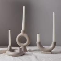 China Unique Round Candlestick Ornament Display Modern Wedding Double Tube Ceramic Candle Container for sale