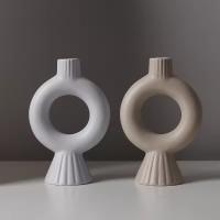 China Unique Round Candlestick Ornament Display Modern Wedding Double Tube Ceramic Candle Container for sale