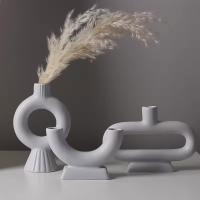 China Unique Round Candlestick Ornament Display Modern Wedding Double Tube Ceramic Candle Container for sale