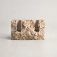 China Christmas Home Decor Candle Holder Natural Stone Decorating Travertine Marble Holder for sale
