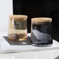 China Glass Candle Jar Empty Cup Candle Holder With Wooden Lid Votive Container Bedroom Decoration for sale