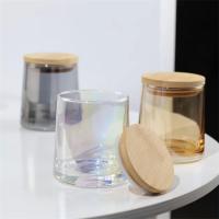China Glass Candle Jar Empty Cup Candle Holder With Wooden Lid Votive Container Bedroom Decoration for sale