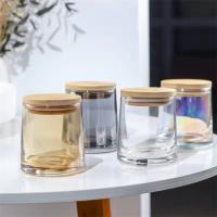 China Glass Candle Jar Empty Cup Candle Holder With Wooden Lid Votive Container Bedroom Decoration for sale