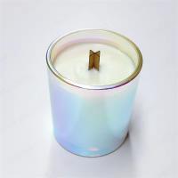 China Black White Frosted Double Wall Amber Glass Iridescent Candle Vessel Luxury Rainbow Color Glass for sale