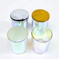 China Black White Frosted Double Wall Amber Glass Iridescent Candle Vessel Luxury Rainbow Color Glass for sale