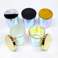 China Black White Frosted Double Wall Amber Glass Iridescent Candle Vessel Luxury Rainbow Color Glass for sale