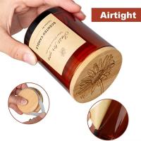 China 6oz Amber Candle Jars With Bamboo Wooden Lids And Sticky Labels Empty Glass For Making Candles for sale