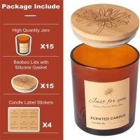 China 6oz Amber Candle Jars With Bamboo Wooden Lids And Sticky Labels Empty Glass For Making Candles for sale