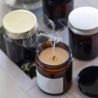 China Decorative Apothecary Round Empty 200ml 300ml 400ml 16oz Matte Amber Glass Candle Jar With Wooden Lids for sale