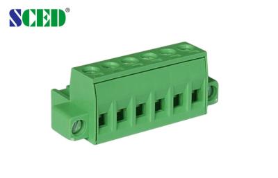 China Green Pluggable Terminal Block PA66 Brass 5.08mm Pitch 300V 18A 2-22 Poles for sale