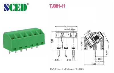 China 45 Degree Screw Terminal Block 3.81mm 2-28 Pin 16-24 AWG 300V 10A PCB Mount for sale