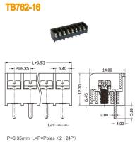 China PBT Barrier Terminal Block 6.35mm Pitch 300V 15A Brass UL94 V0 2-24P for sale