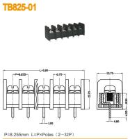 China 8.255mm Pitch Barrier Terminal Block 2-32 Poles 300V 20A M3 Screw PBT Plastic for sale