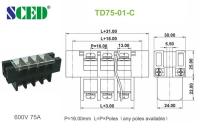 China 600V 75A Power Distribution Terminal Block Connector 16.00mm Brass Conduction Board with UL94 V-0 Rating for sale