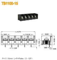 China 11mm Pitch 20A Barrier Terminal Block 2-12 Poles Brass PBT Black 600V for sale