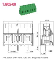China 9.52mm PCB Screw Terminal Block 300V 30A 2-16 Poles Green M3 for sale