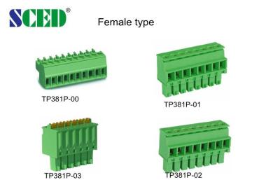 China 2-22 Poles Brass Clamp Cage Plug In Terminal Block M2 Screw 3.81mm Pitch 300V 8A for sale