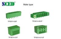 China Right Angle Male Pluggable Terminal Block 7.62mm 300V 18A Green PA66 V-0 for sale