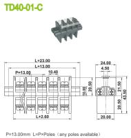 China 40A Panel Mount Power Terminal Block Connector Perforation Pitch 13mm Brass PBT for sale