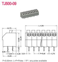 China Spring Terminal Block 5.0mm Pitch 2-24 Poles 300V 10A Screwless Brass PA66 for sale