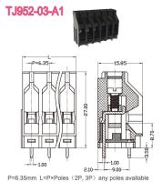 China Black PCB Screw Terminal Block 6.35mm Pitch 30A 600V UL94-V0 for 10-22 AWG Wire for sale