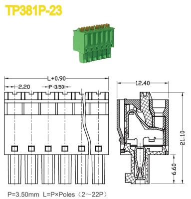 China Green 3.5mm Pluggable Terminal Block Female 2-22 Positions 300V 8A UL94-V0 for sale