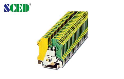 China Ground Din Rail Terminal Block 4mm2 6.2mm 26-10AWG M3 Screw Green Yellow for sale