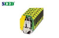China 15.2mm Plastic Ground DIN Rail Terminal Blocks UL CE Certified - AWG 18-1/0, M6 Screw, 62-69.5mm Height for sale