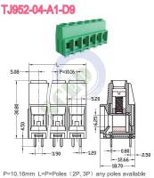 China 10.16mm 57A PCB Terminal Block Green Brass PA66 Nickel Plated 600V 2P 3P for sale