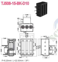 China 300V 15A 6.2mm Pitch PCB Terminal Block Connector M3 Screw Tin Plated 3 Position for sale