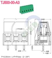 China 5.00mm Pitch 300V 10A PCB Terminal Block 2P-24P Right Angle Wire Inlet 12-26 AWG for sale