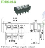 China 101A 21.0mm PBT Perforation 600V Feed Through Terminal Block With Plastic Cover for sale