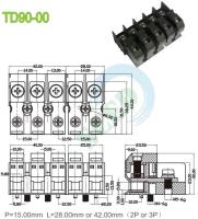 China Feed Through Terminal Block 90A 600V PA66 M5 15.00mm 4-20 AWG Perforation for sale