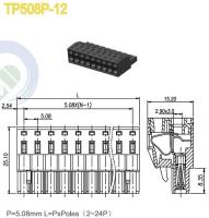 China Pluggable Terminal Block Header Male Socket 300V 15A 2-24P Pitch 5.08mm Black for sale