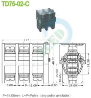 China 101A Perforation Feed Through Terminal Block 300V PBT 16.0mm Pitch Copper Nickel Plated for sale