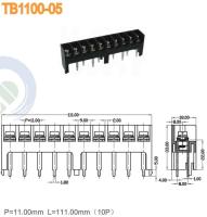 China Single Level Barrier Terminal Block 11.00mm 300V 20A 10P M4 Steel Screw Power Terminal Block for sale