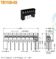 China Power Barrier Terminal Block 10-22AWG 11.00mm Pitch 600V 30A Stripping Length 9-10mm 3-14P for sale